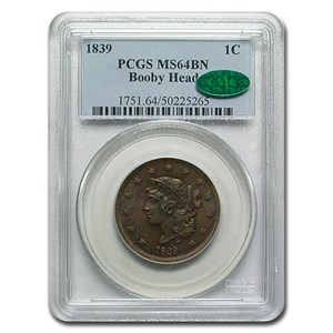 Buy 1839 Large Cent MS-64 PCGS CAC (Booby Head, Brown) | APMEX