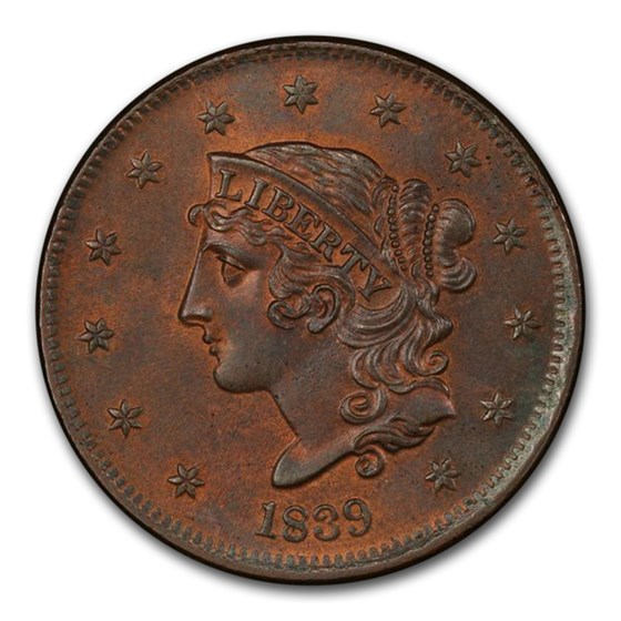 Buy 1839 Large Cent MS-65+ PCGS CAC (Red/Brown, Booby Head) | APMEX