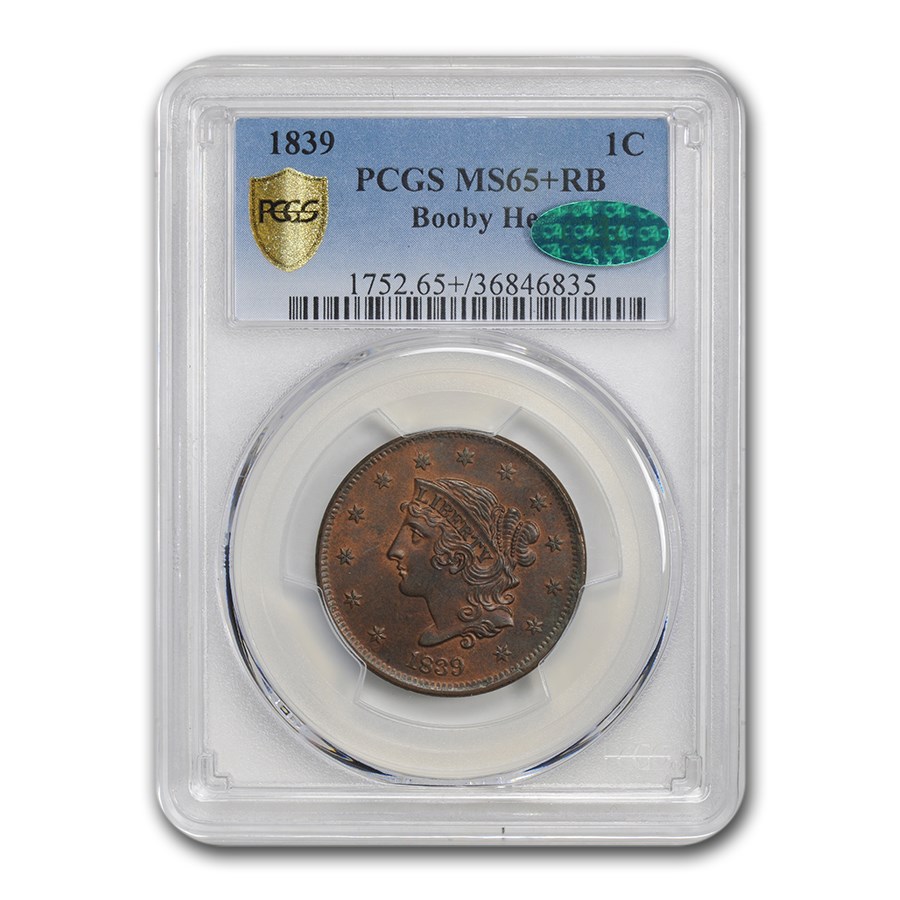 Buy 1839 Large Cent MS-65+ PCGS CAC (Red/Brown, Booby Head) | APMEX