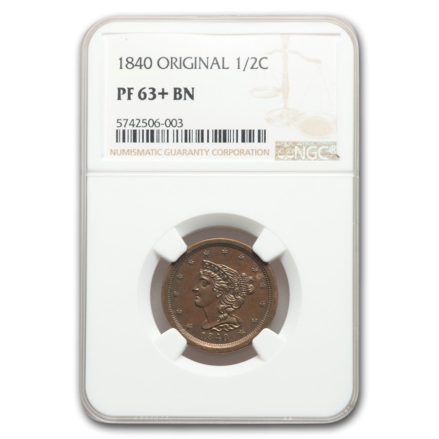 Buy 1840 Half Cent PF-63+ NGC (Brown, Original) | APMEX