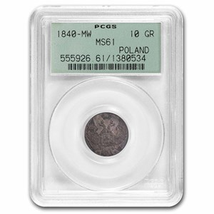 1840-MW Poland Silver 10 Groszy MS-61 PCGS