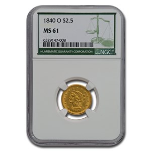 Buy 1840-O $2.50 Liberty Gold Quarter Eagle MS-61 NGC (Green Label) | APMEX