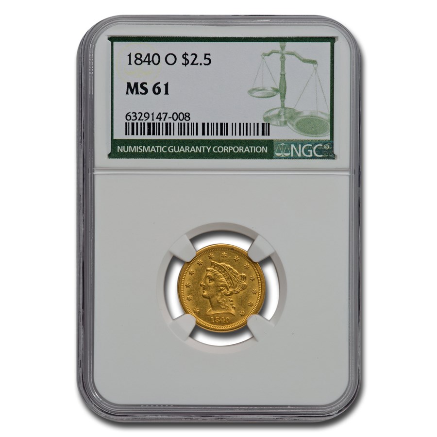 Buy 1840-O $2.50 Liberty Gold Quarter Eagle MS-61 NGC (Green Label) | APMEX