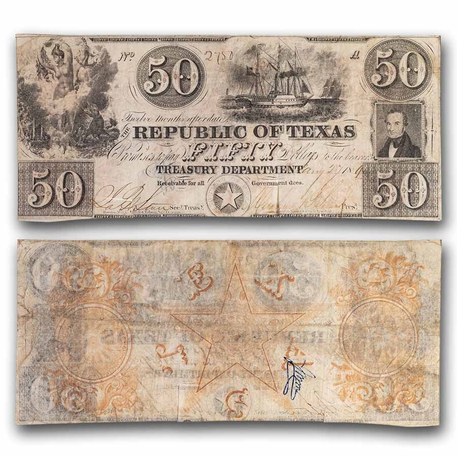 Buy 1840 Texas Republic $100 Treasury Note Fine Cancelled | APMEX