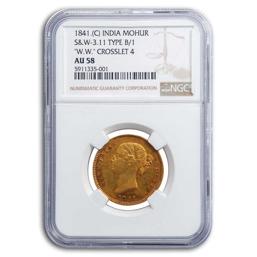 Buy 1841 (c) India-British Gold Mohur Victoria AU-58 NGC | APMEX