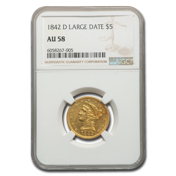 Buy 1842-D $5 Liberty Gold Half Eagle AU-58 NGC (Large Date) | APMEX