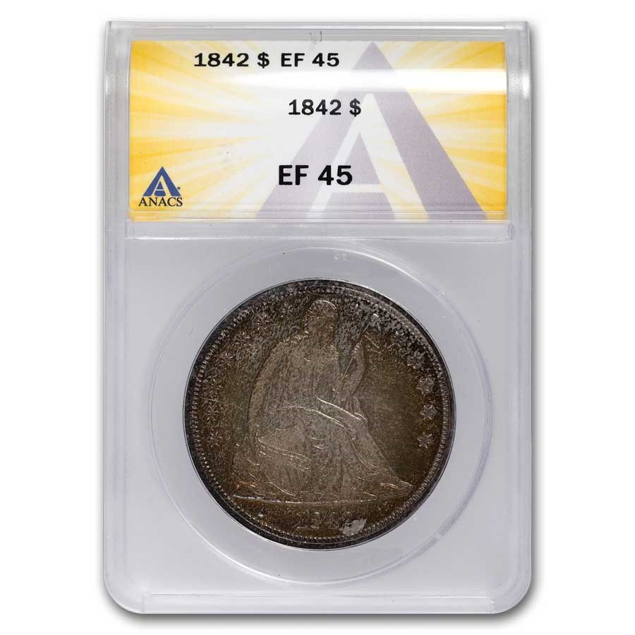 1842 Liberty Seated Dollar XF-45 ANACS