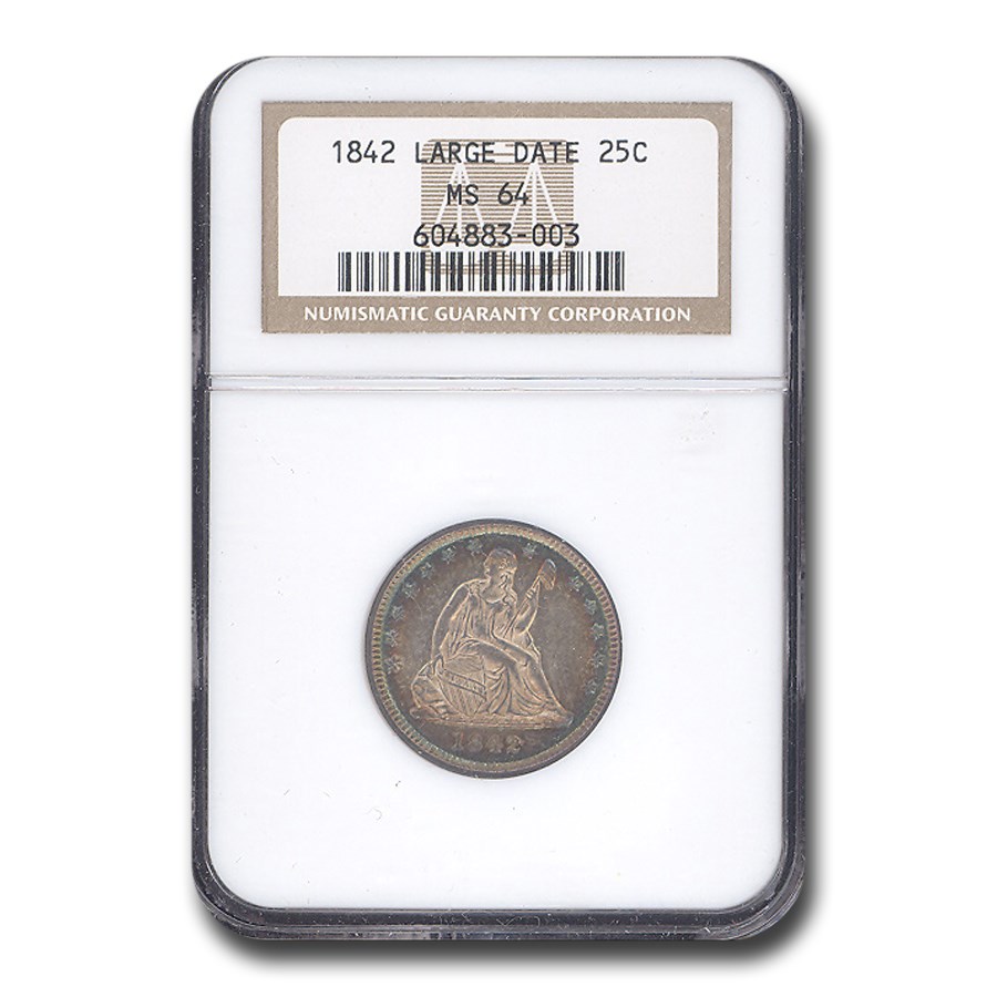 1842 Liberty Seated Quarter MS-64 NGC (Large Date)