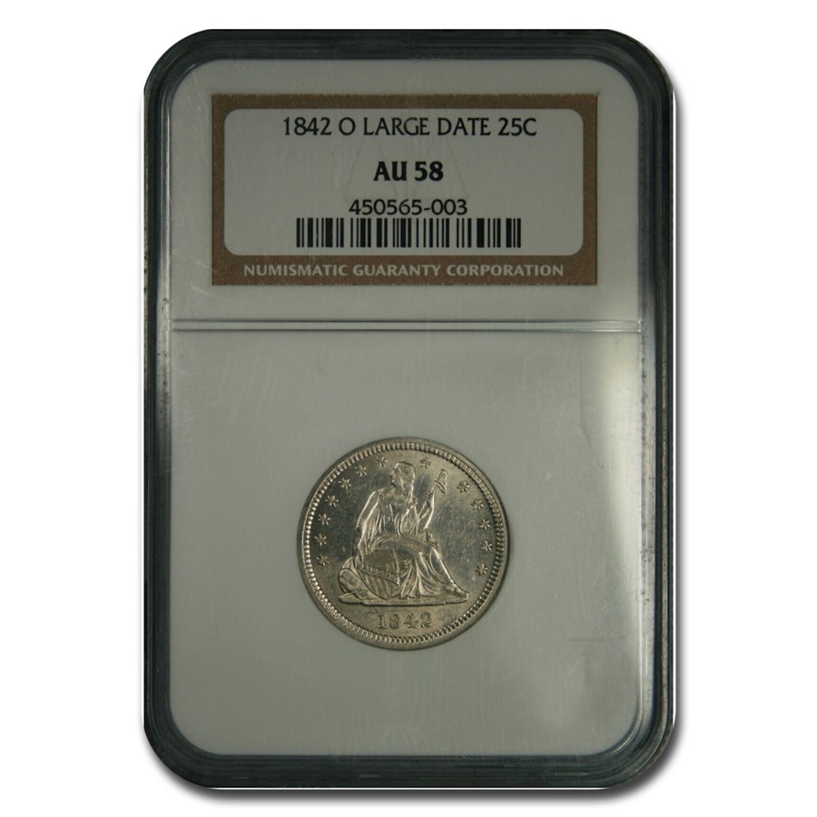 Buy 1842-O Liberty Seated Quarter Large Date AU-58 | APMEX