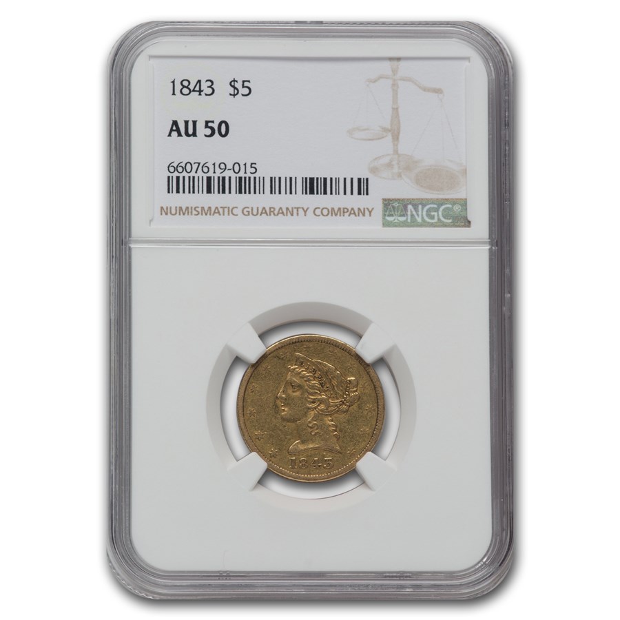 Buy 1843 $5 Liberty Gold Half Eagle AU-50 NGC | APMEX