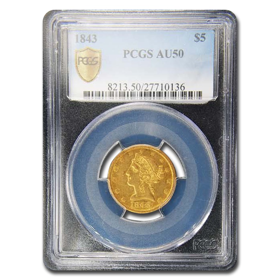Buy 1843 $5 Liberty Gold Half Eagle AU-50 PCGS | APMEX