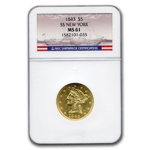 Buy 1843 $5 Liberty Gold Half Eagle MS-61 NGC (SS New York) | APMEX