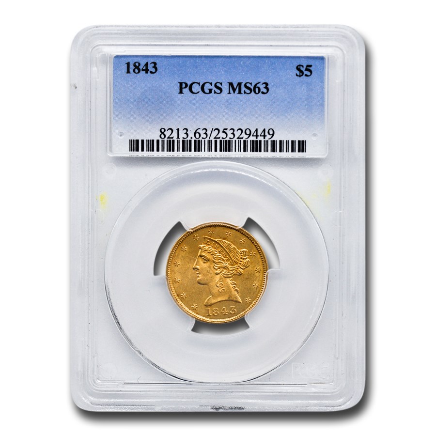 Buy 1843 $5 Liberty Gold Half Eagle MS-63 PCGS | APMEX