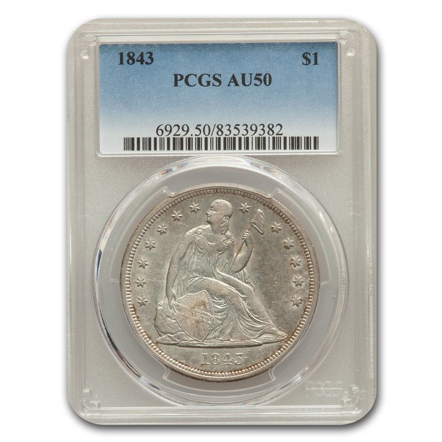 Buy 1843 Liberty Seated Dollar AU-50 PCGS | APMEX