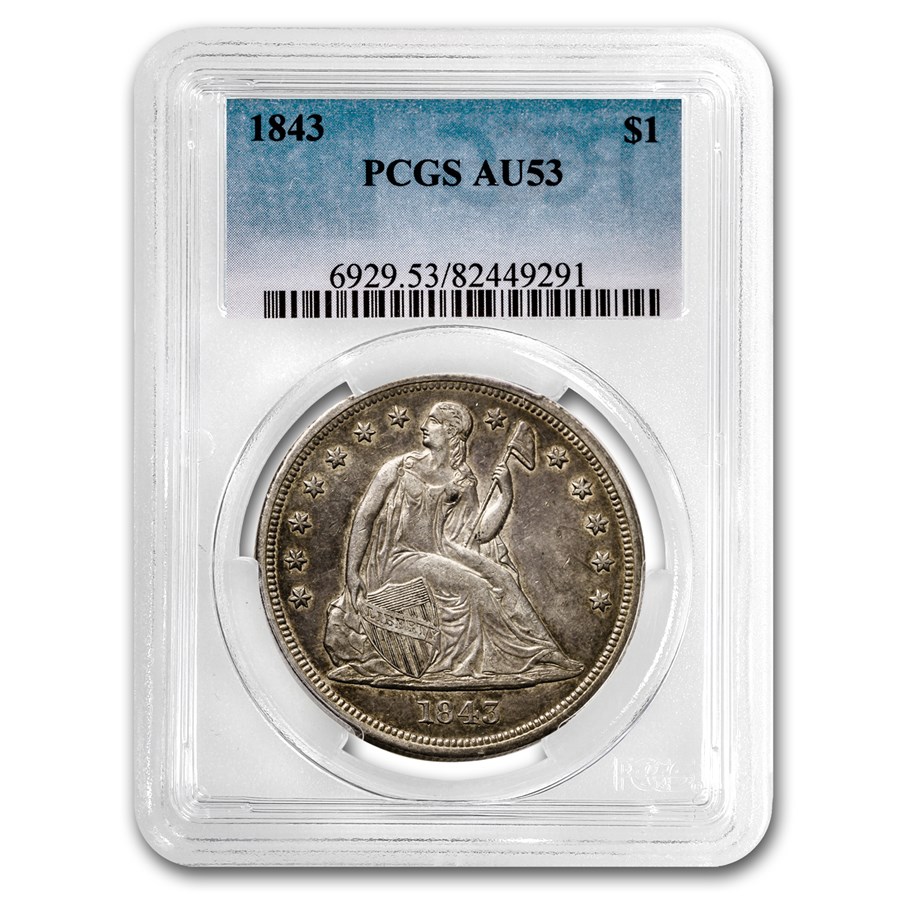 Buy 1843 Liberty Seated Dollar AU-53 PCGS | APMEX