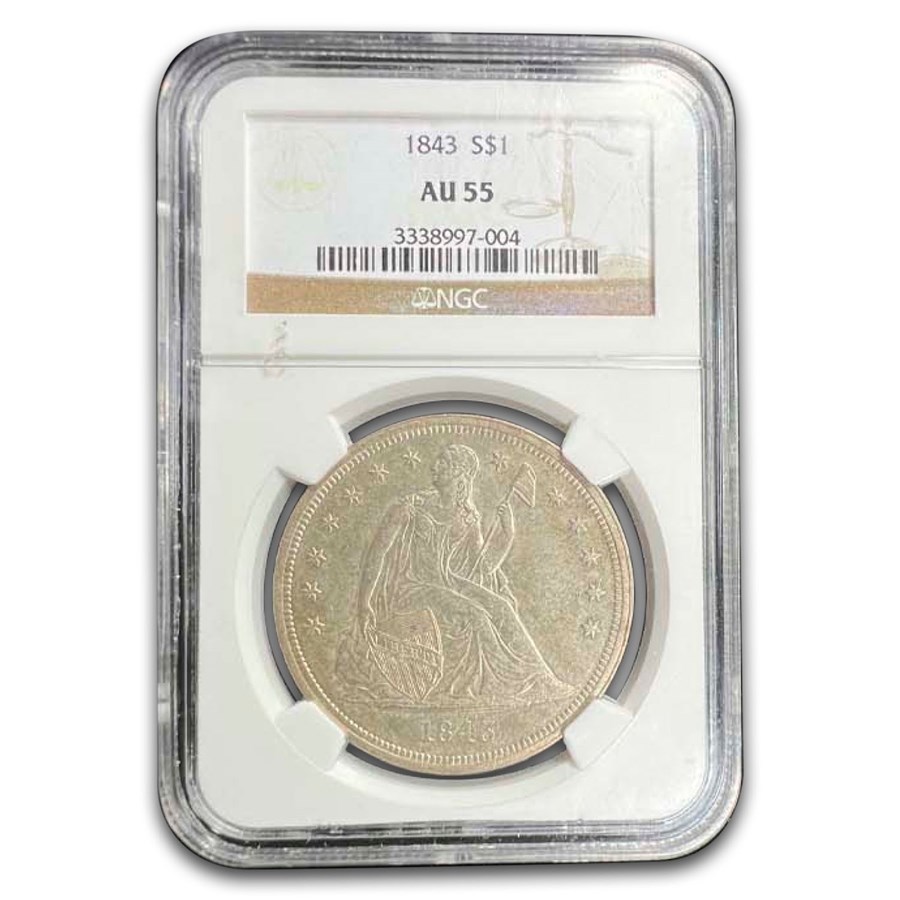 Buy 1843 Liberty Seated Dollar AU-55 NGC | APMEX