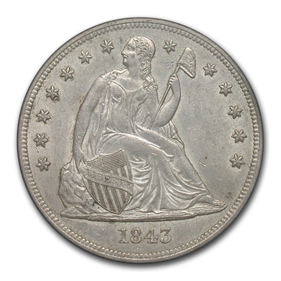 Buy 1843 Liberty Seated Dollar AU-55 PCGS CAC | APMEX