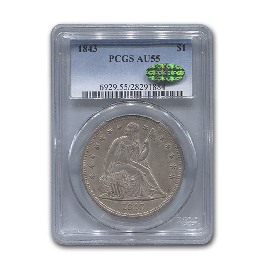 Buy 1843 Liberty Seated Dollar AU-55 PCGS CAC | APMEX