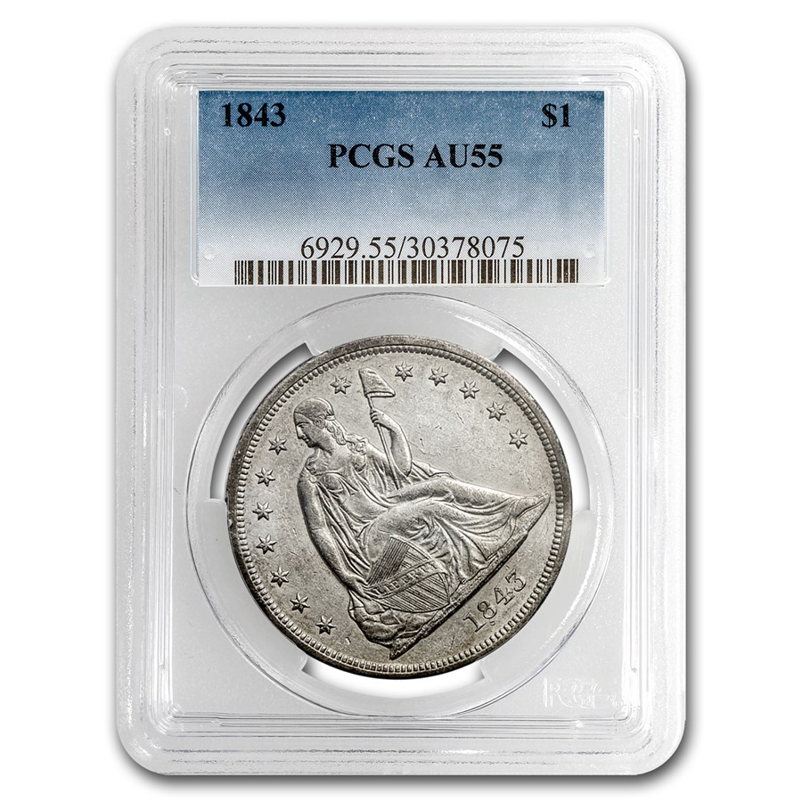 Buy 1843 Liberty Seated Dollar AU-55 PCGS | APMEX