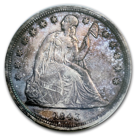 Buy 1843 Liberty Seated Dollar AU Details PCGS (Cleaned) | APMEX