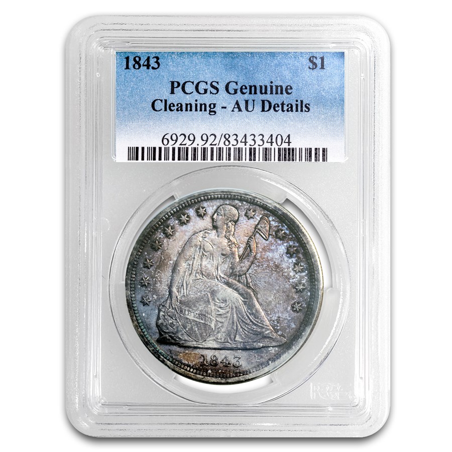 Buy 1843 Liberty Seated Dollar AU Details PCGS (Cleaned) | APMEX