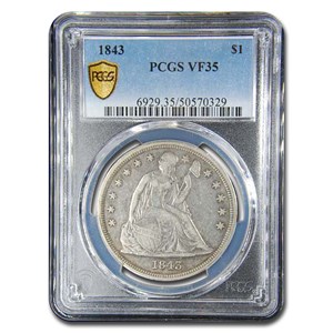 1843 Liberty Seated Dollar VF-35 PCGS