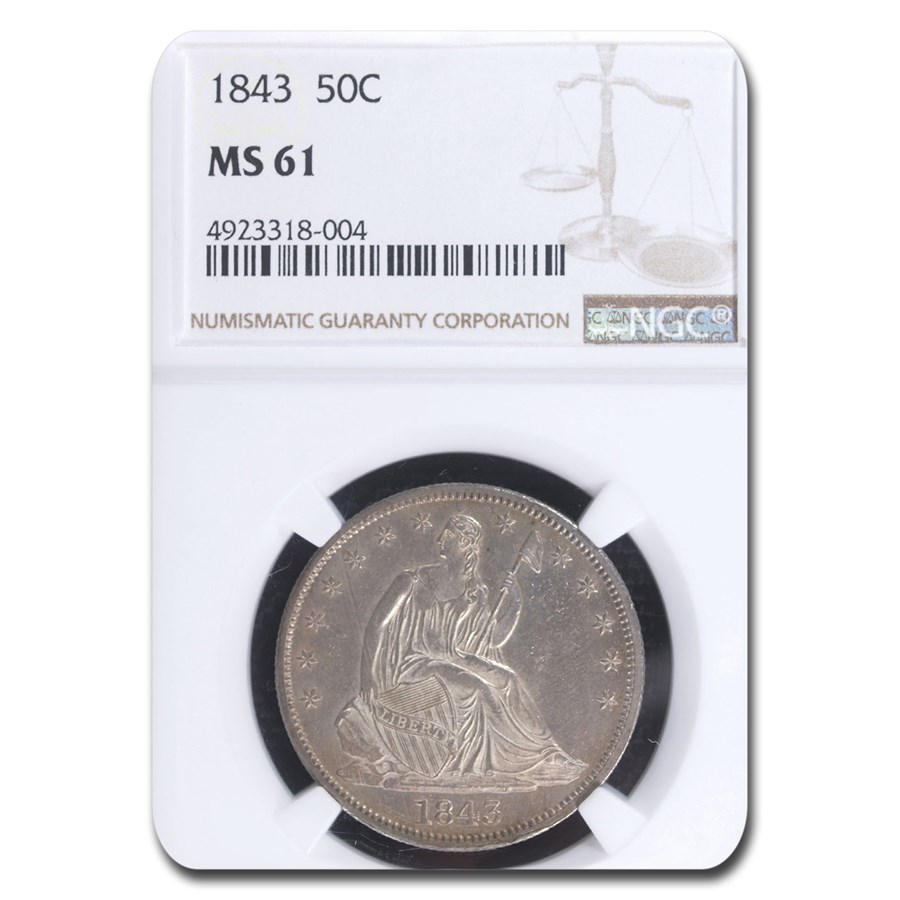 Buy 1843 Liberty Seated Half Dollar MS-61 NGC | APMEX
