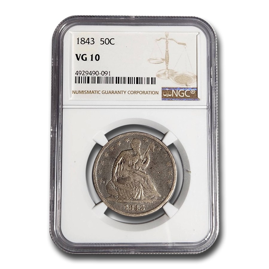1843 Liberty Seated Half Dollar VG-10 NGC