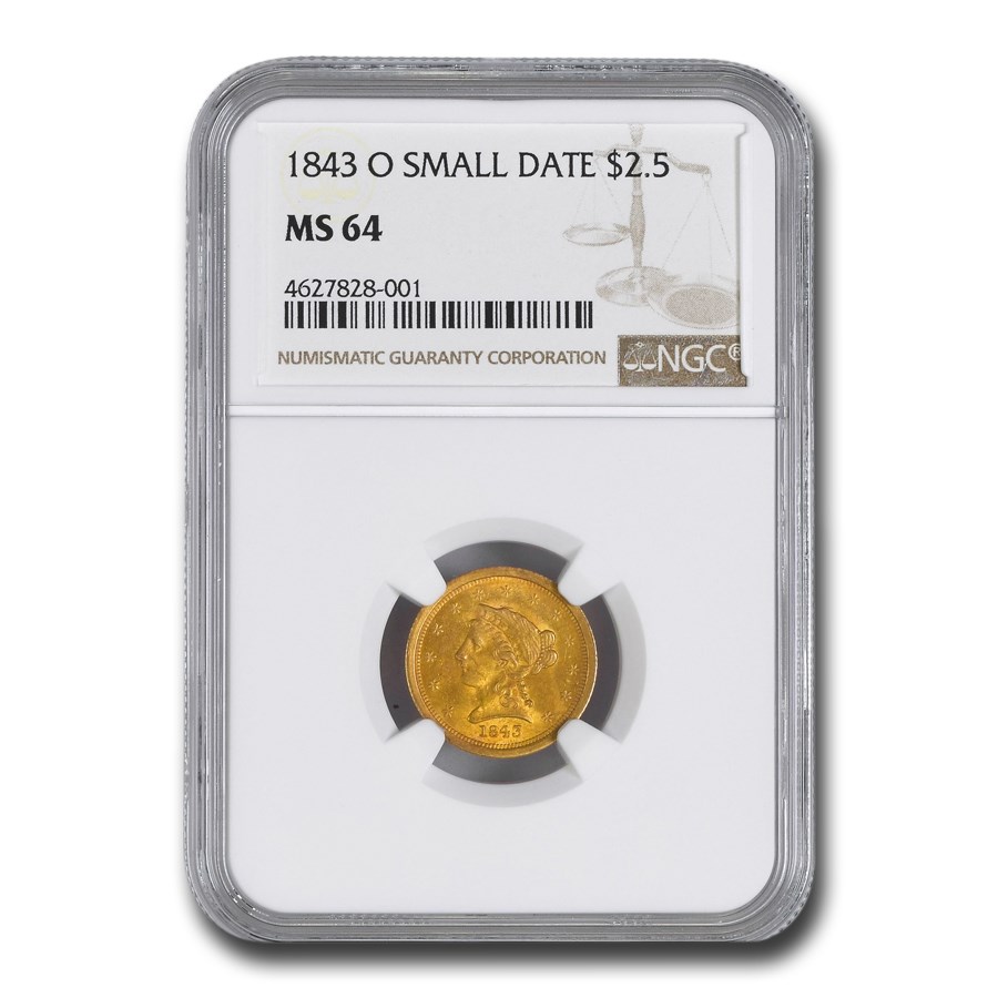 Buy 1843-O $2.50 Liberty Gold Quarter Eagle MS-64 NGC (Small Date) | APMEX