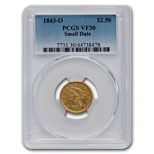 Buy 1843-O $2.50 Liberty Gold Quarter Eagle VF-30 PCGS (Small Date) | APMEX