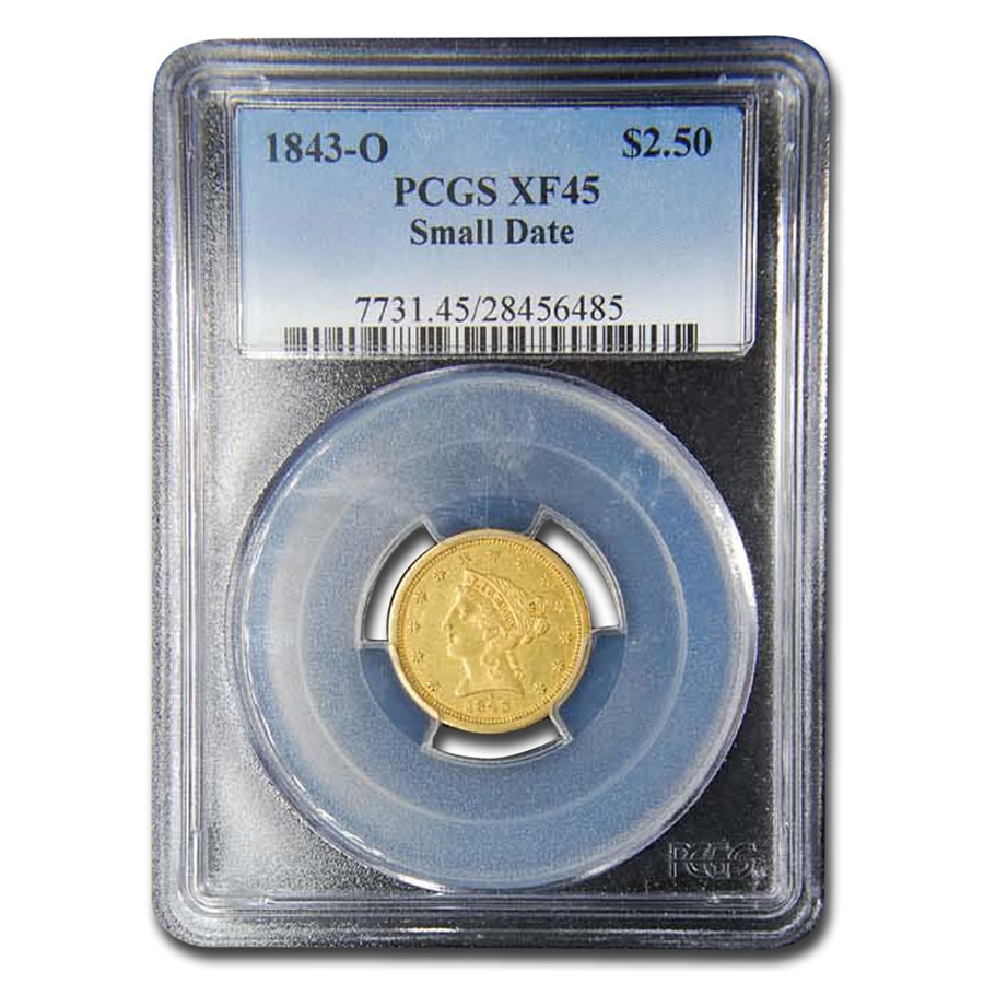 1843-O $2.50 Liberty Gold Quarter Eagle XF-45 PCGS (Small Date)