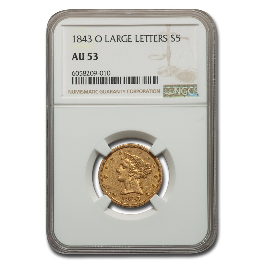 Buy 1843-O $5 Liberty Gold Half Eagle AU-53 NGC (Large Letters) | APMEX