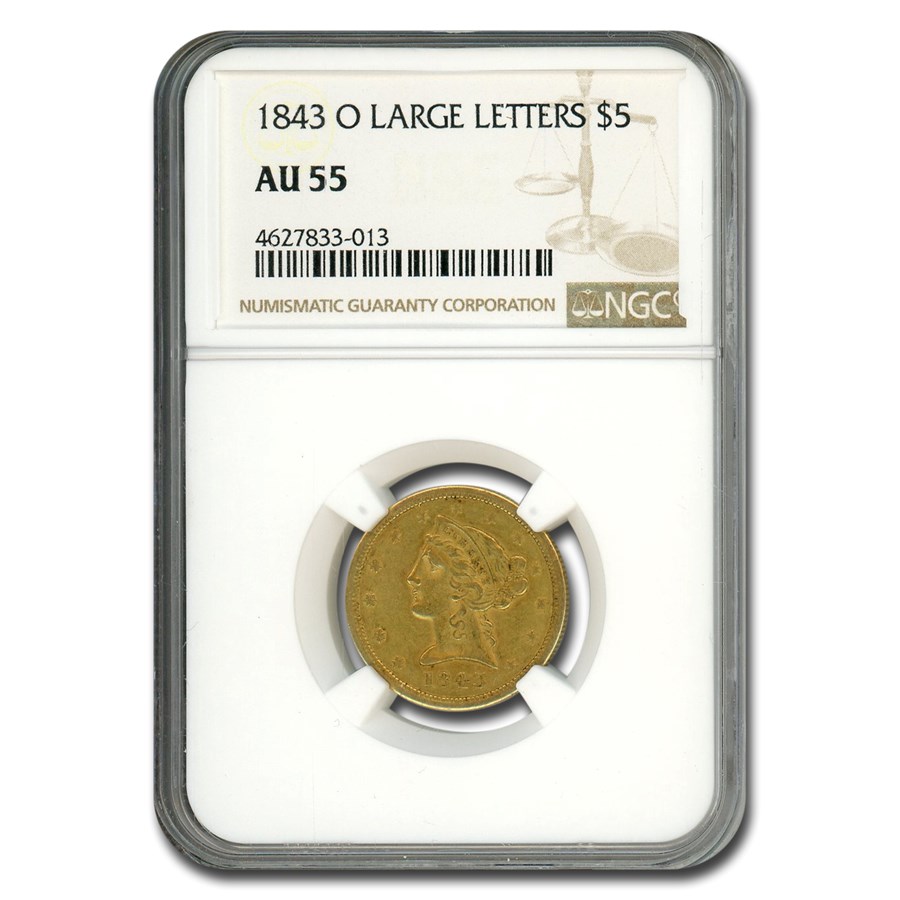 Buy 1843-O $5 Liberty Gold Half Eagle AU-55 NGC (Large Letters) | APMEX
