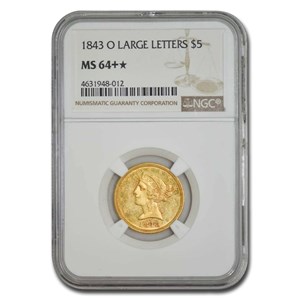 Buy 1843-O $5 Liberty Gold Half Eagle MS-64+* NGC (Large Letters) | APMEX