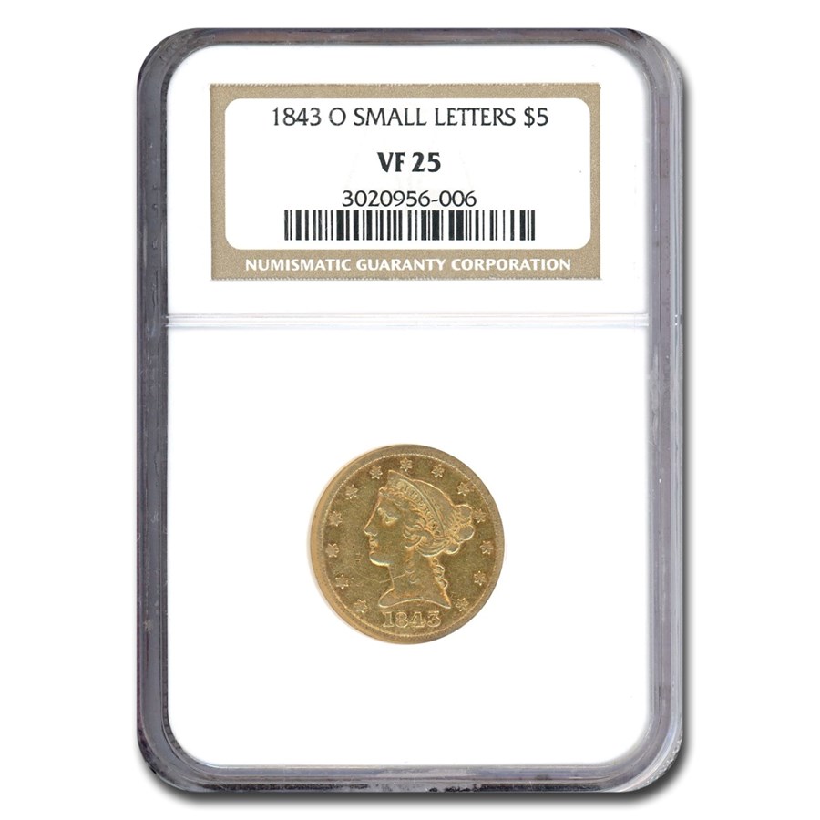 Buy 1843-O $5 Liberty Gold Half Eagle VF-25 NGC (Small Letters) | APMEX