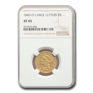 Buy 1843-O $5 Liberty Gold Half Eagle XF-45 NGC (Large Letters) | APMEX