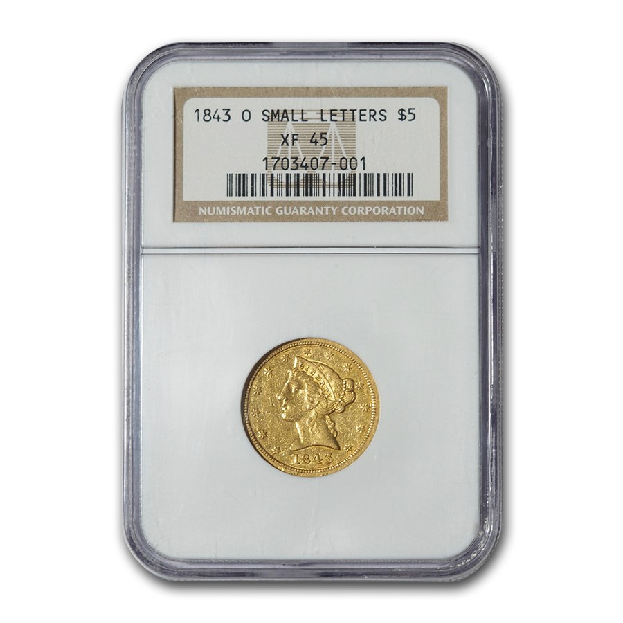 Buy 1843-O $5 Liberty Gold Half Eagle XF-45 NGC (Small Letters) | APMEX