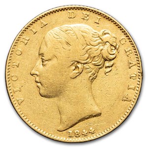 1844 Great Britain Gold Sovereign Victoria Shield VF