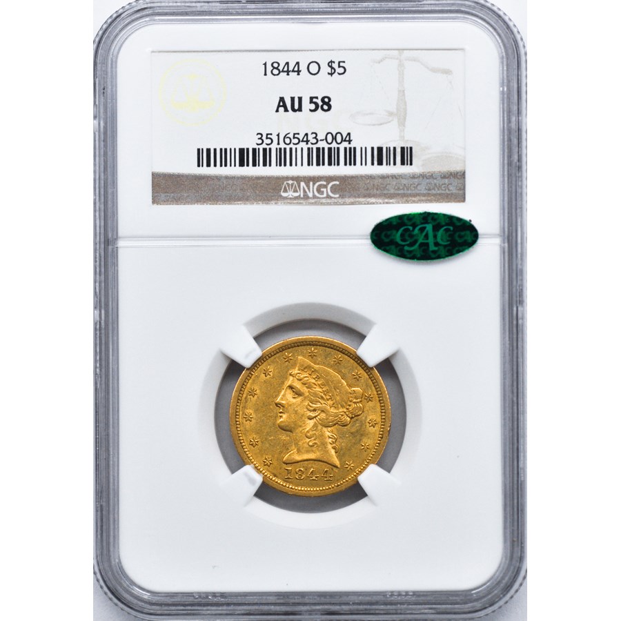 Buy 1844-O $5 Liberty Gold Half Eagle AU-58 NGC CAC | APMEX