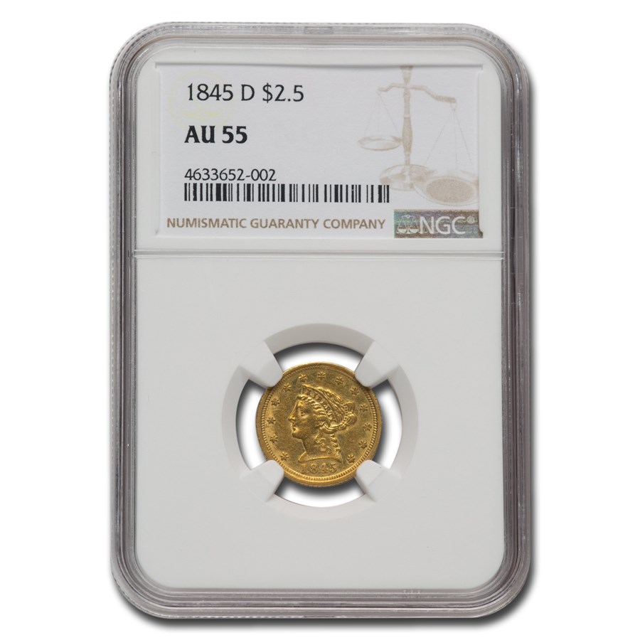 1845-D $2.50 Liberty Gold Quarter Eagle AU-55 NGC