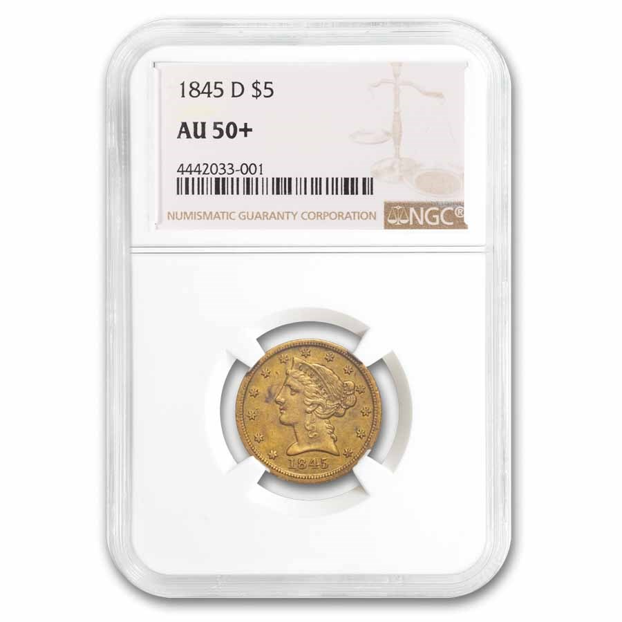 1845-D $5 Liberty Gold Half Eagle AU-50+ NGC