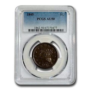 1845 Large Cent AU-50 PCGS (Brown)