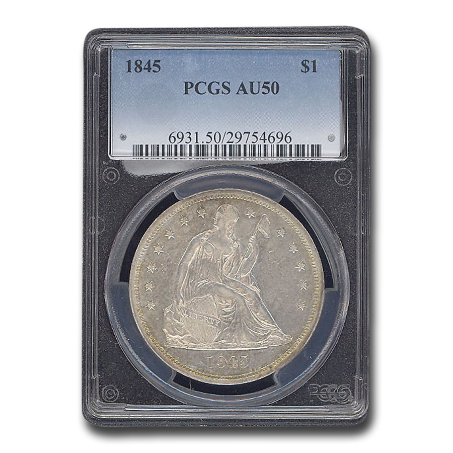 Buy 1845 Liberty Seated Dollar AU-50 PCGS | APMEX