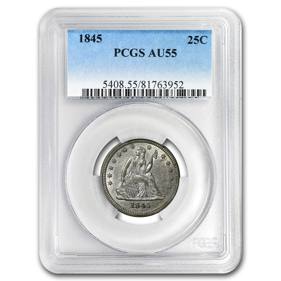 Buy 1845 Liberty Seated Quarter AU-55 PCGS | APMEX