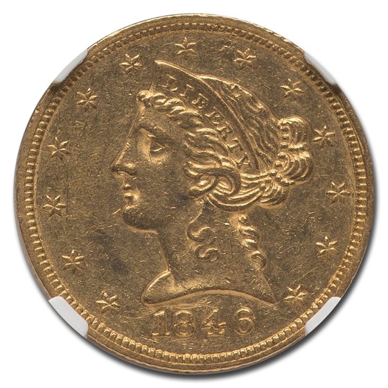 1846 $5 Liberty Gold Half Eagle AU-58 NGC (Small Date)