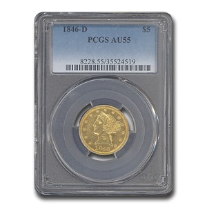Buy 1846-D $5 Liberty Gold Half Eagle AU-55 PCGS | APMEX