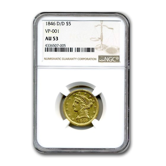 Buy 1846-D/D $5 Liberty Gold Half Eagle AU-53 NGC (VP-001) | APMEX