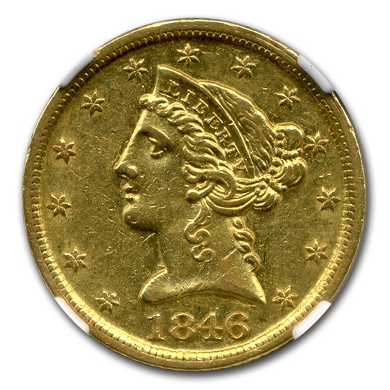 Buy 1846-D/D $5 Liberty Gold Half Eagle AU-58 NGC (VP-001) | APMEX