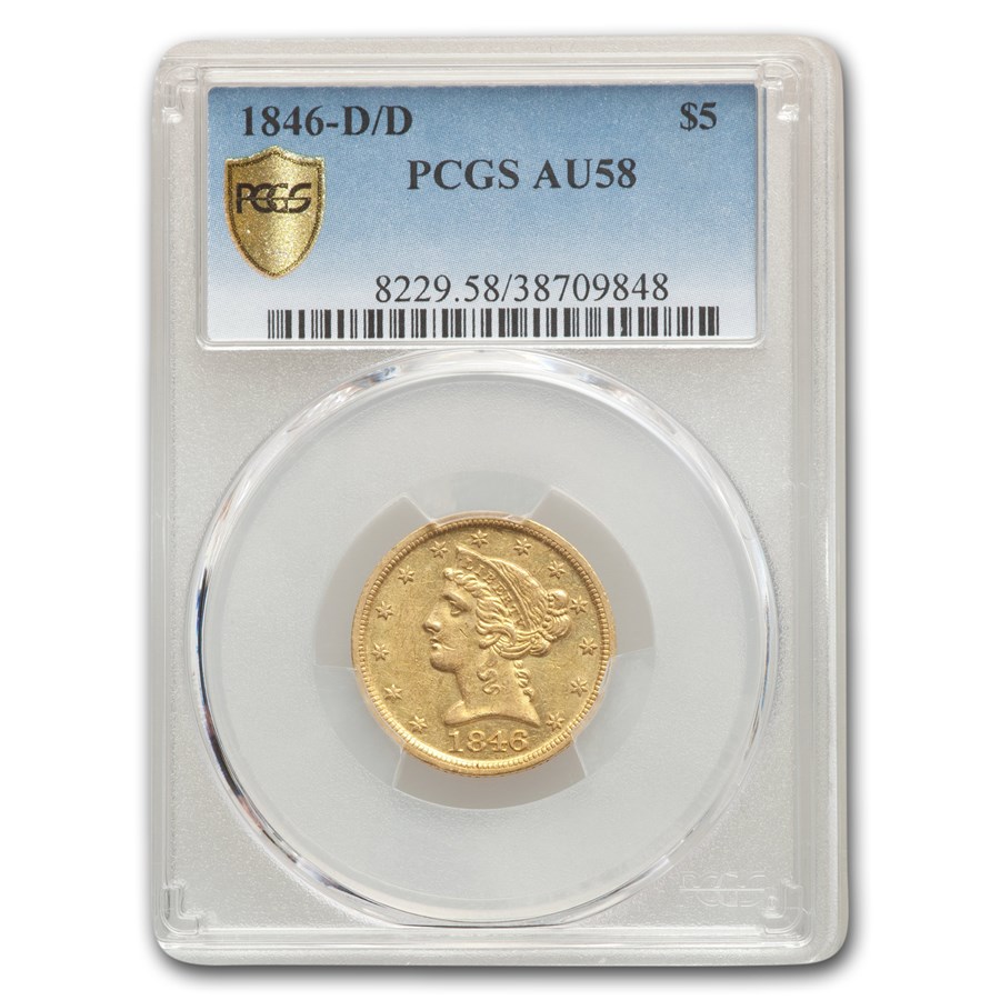Buy 1846-D/D $5 Liberty Gold Half Eagle AU-58 PCGS | APMEX