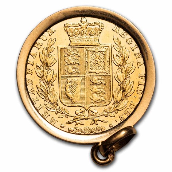 1846 Great Britain Gold Sovereign Victoria Shield 19 Karat Bezel